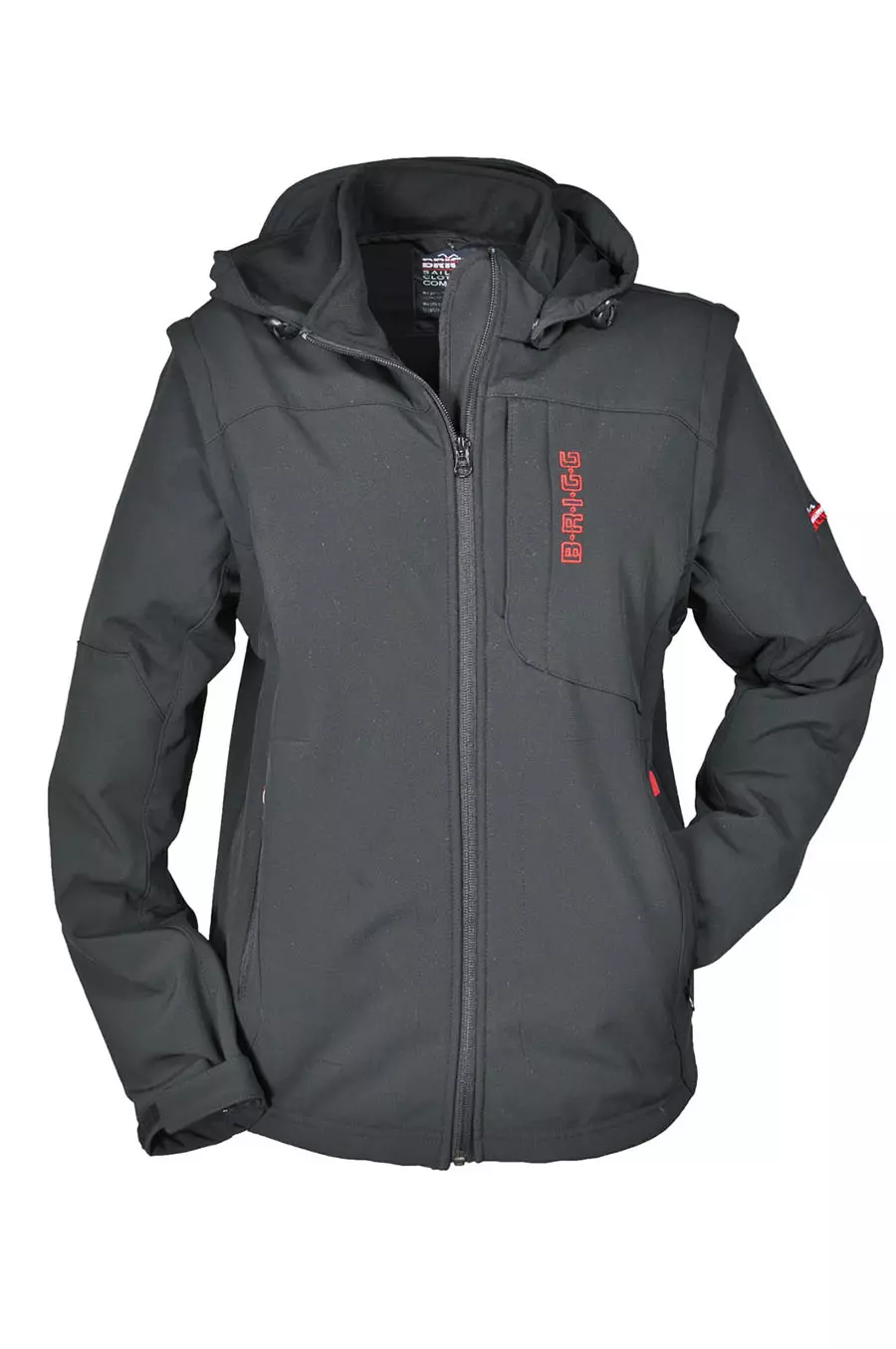 Brigg grote maat soft shell jack zwart met capuchon 4XL t/m 8XL