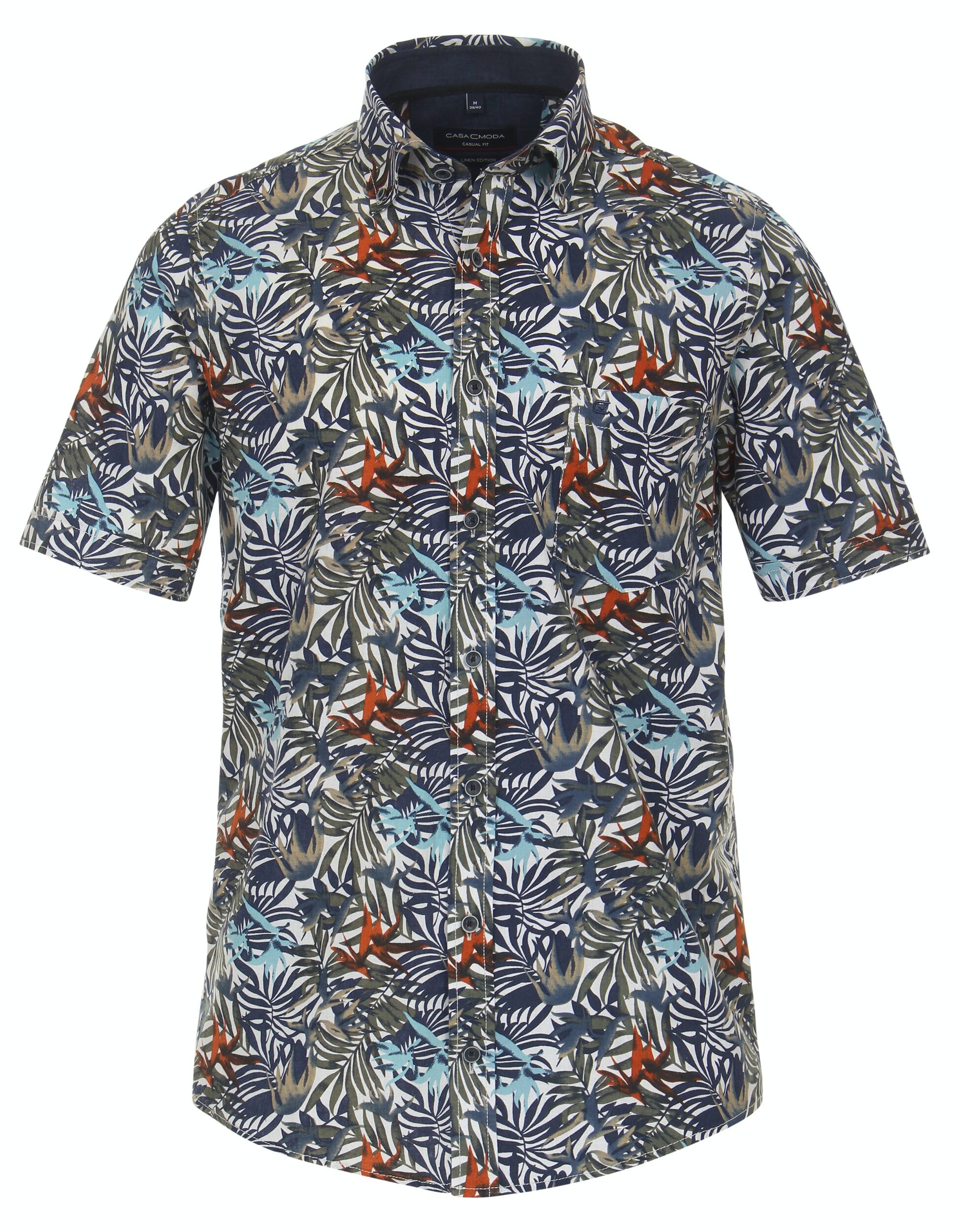 Casa Moda overhemd grote maat korte mouw gekleurd blad patroon