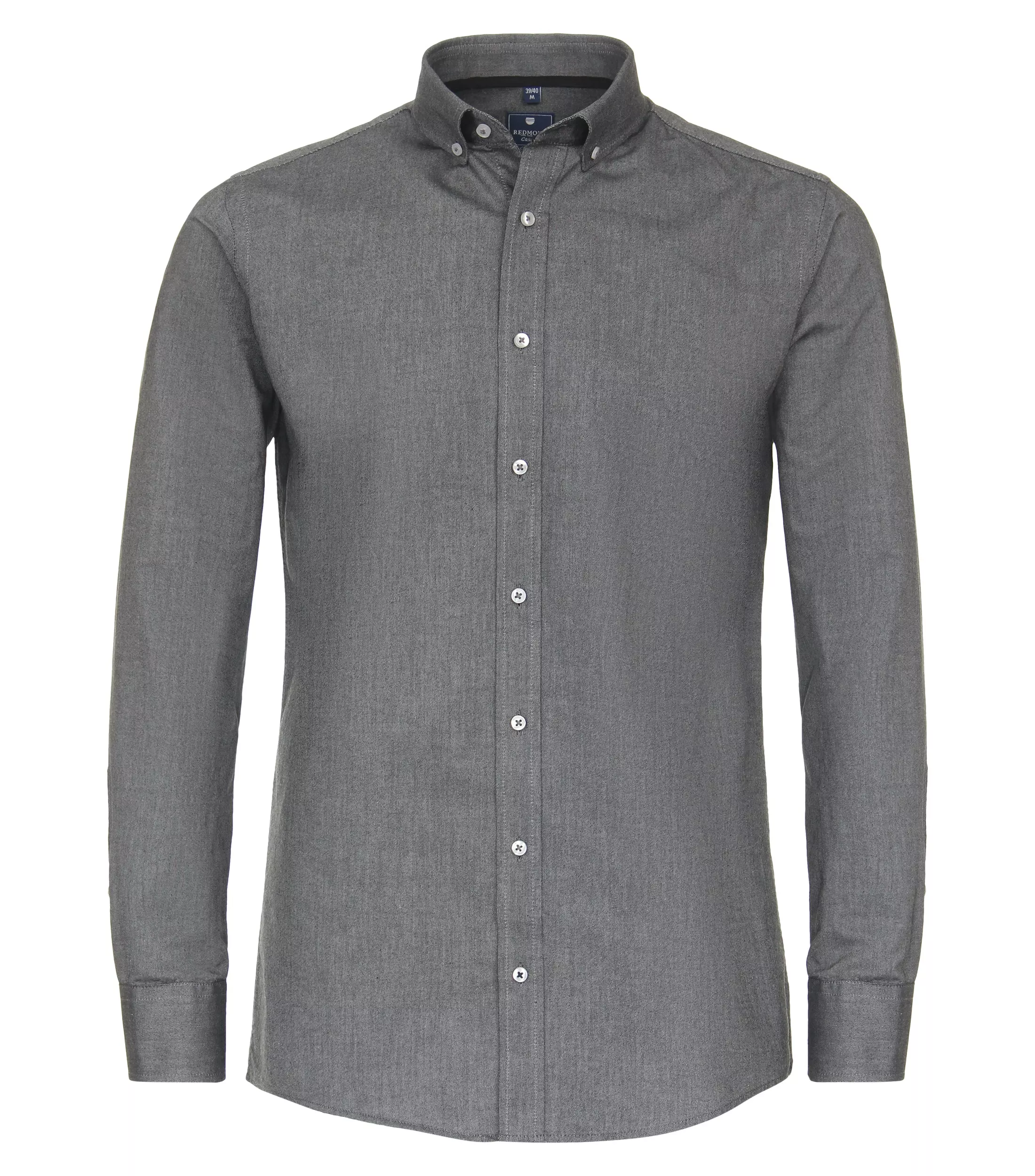 Redmond overhemd grote maat lange mouw uni grijs button down