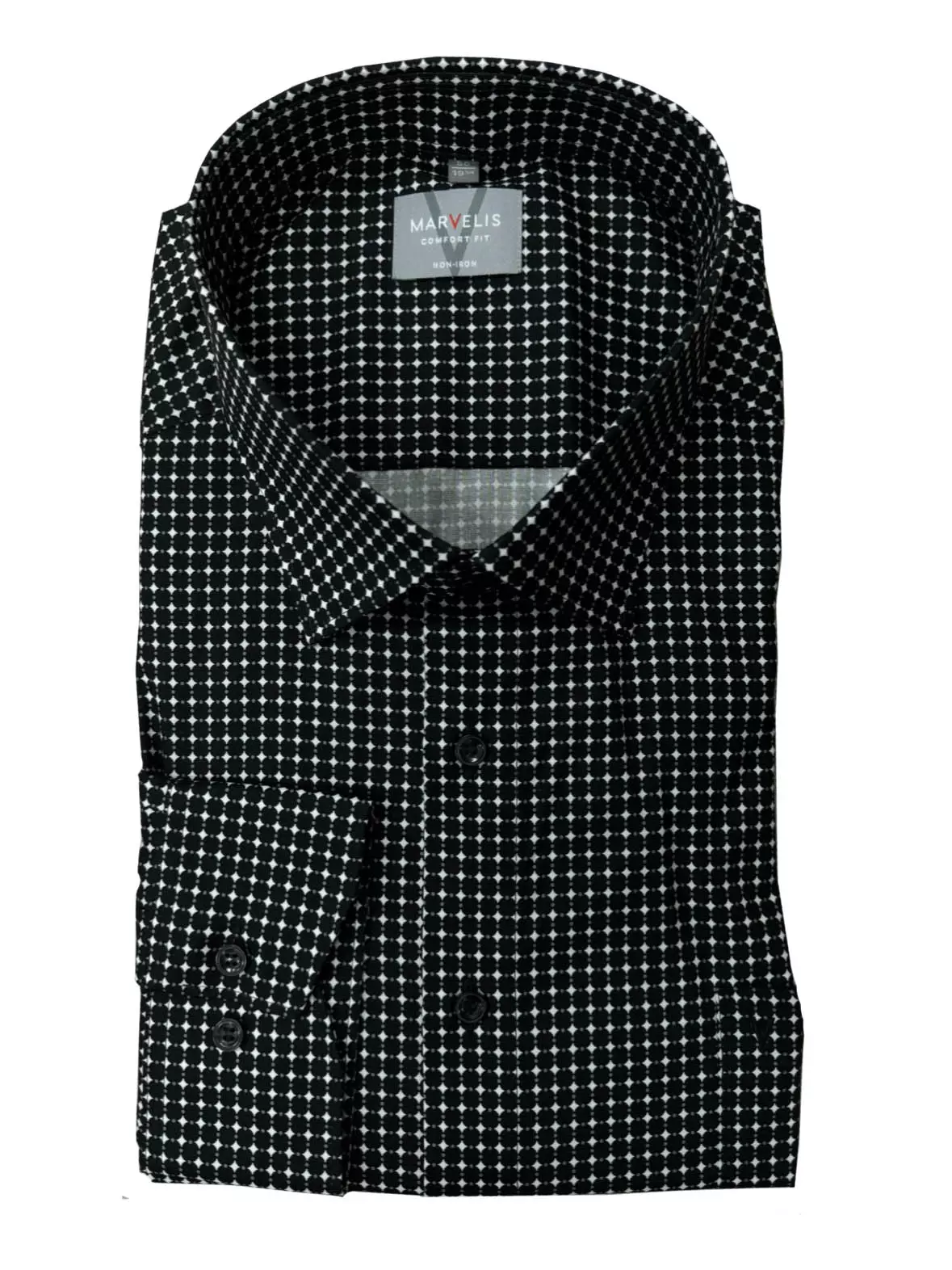 Marvelis grote maat overhemd lange mouw zwart met wit fantasie design