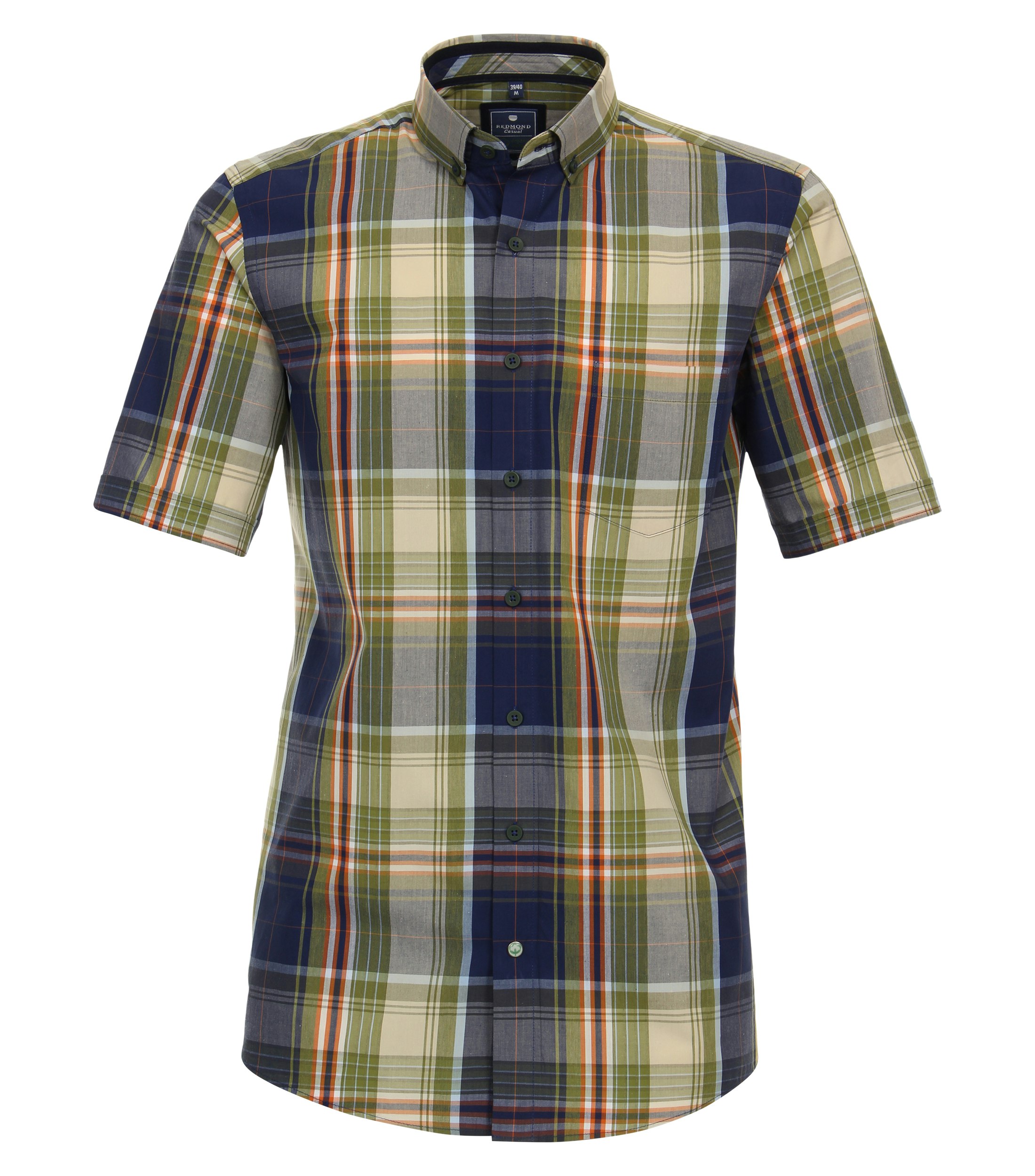 Redmond grote maat overhemd korte mouw blauw groene ruit